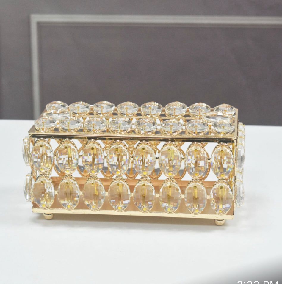 Crystal Stones Gold metal Tissue Box Holder